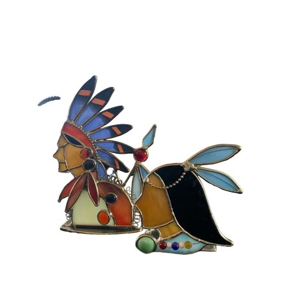 Unknown | Accents | Vintage Stained Glass Native American Indian Tea ...